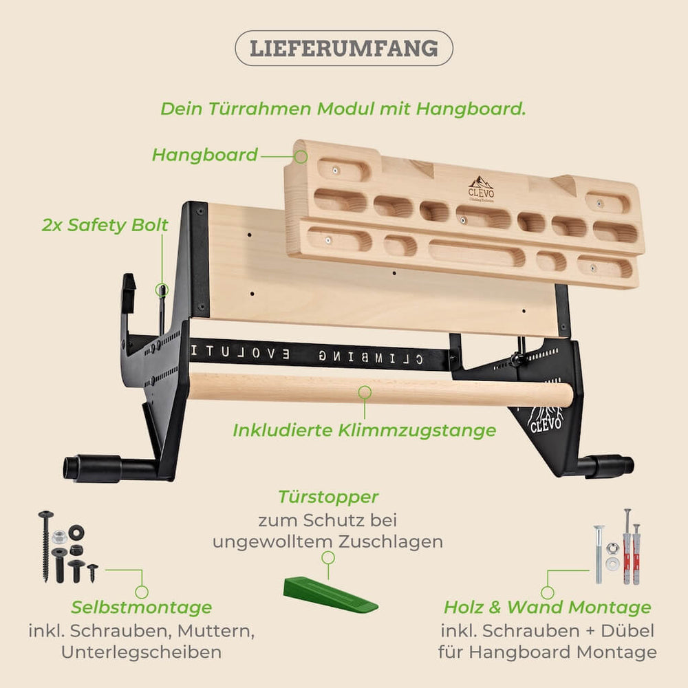 Clevo Door Hangboard Suspension + Hangboard Bundle