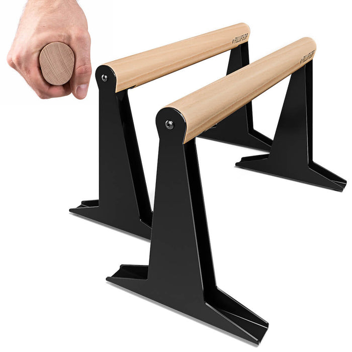 Wooden parallettes with ergonomic handle, low or medium version