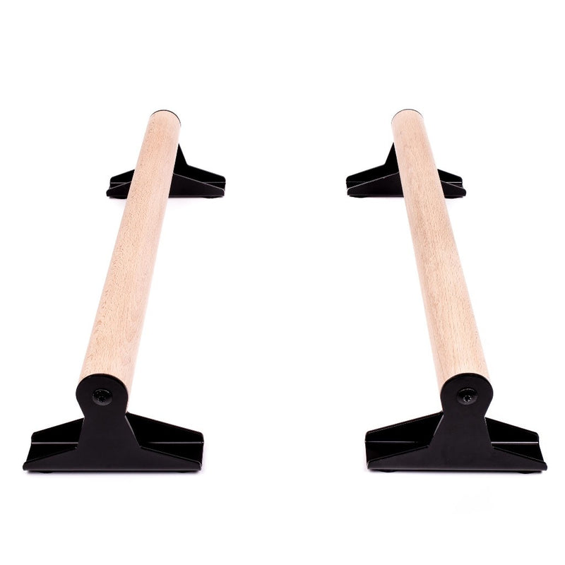 Wooden parallettes with ergonomic handle, low or medium version